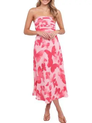 PETAL & PUP Printed Strapless Midi Dress - Butterfly Print