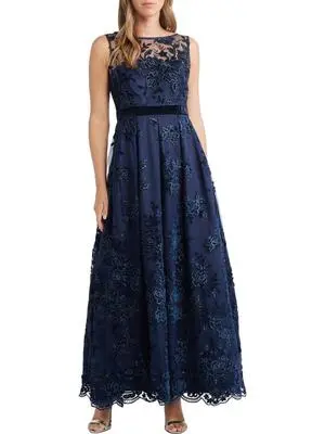 Eliza J Embroidered Sequin Ballgown - Navy