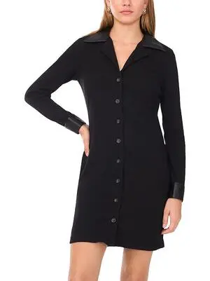 1.State Faux Leather Trim Mini Dress - Rich Black