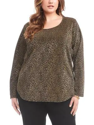 Karen Kane Metallic Knit Shirttail Top - Leopard