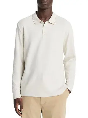Vince Heathered Double Face Long Sleeve Polo Shirt - Heather Blanco