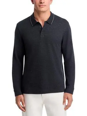 Vince Heathered Double Face Long Sleeve Polo Shirt - Heather Charcoal