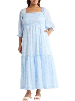 SUGARLIPS Aubry Butterfly Smocked Maxi Dress - Blue/white