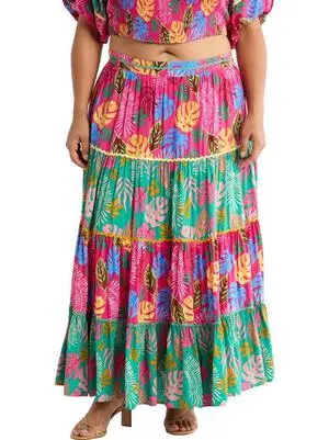 SUGARLIPS Wave Trim Tiered Maxi Skirt - Fuchsia Pink