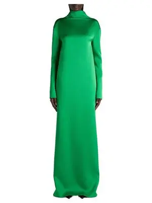 TOM FORD Long Sleeve Shiny Crepe Column Gown - Bright Green
