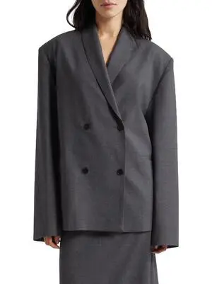 Loulou De Saison Sancia Double Breasted Stretch Virgin Wool Blazer - Anthracite Melange