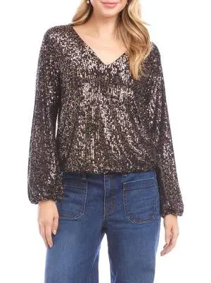 Karen Kane Sequin V-neck Top - Bronze