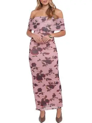 PETAL & PUP Indya Off-the-shoulder Maxi Dress - Pink Floral