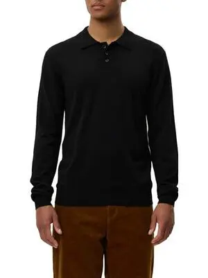 LES DEUX Greyson Long Sleeve Wool Polo Sweater - Black