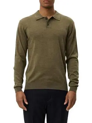 LES DEUX Greyson Long Sleeve Wool Polo Sweater - Military Olive