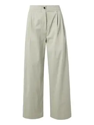 Proenza Schouler White Label Romina Pleated Cotton-blend Wide-leg Pants - Green