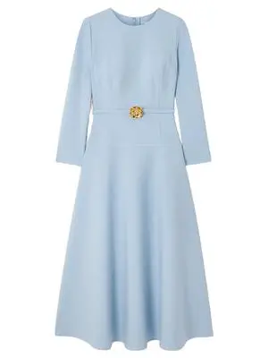 Oscar De La Renta Belted Wool-blend Midi Dress - Blue