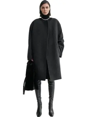 TOTEME Collarless Felt Coat - Charcoal Melange