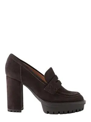 GIANVITO ROSSI 70 Suede Loafer Pumps Dark Brown