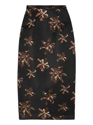 EMILIA WICKSTEAD Lorelei Floral-print Satin Midi Skirt - Black