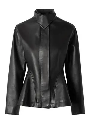 Alaïa Leather Peplum Jacket - Black