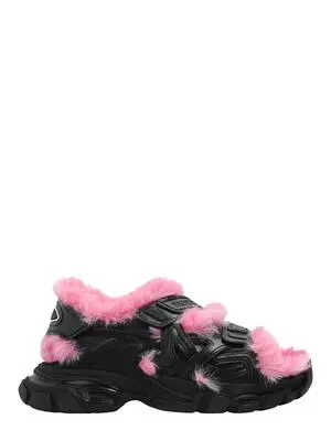 Balenciaga Track Sandal With Faux Fur - Black