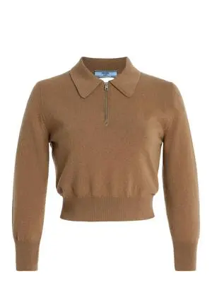 PRADA Cutout Cropped Cashmere Polo Sweater