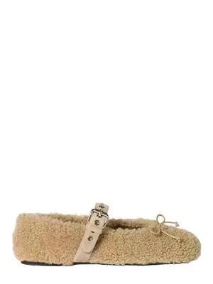 Miu Miu Buckle-strap Shearling Ballerinas - Neutrals