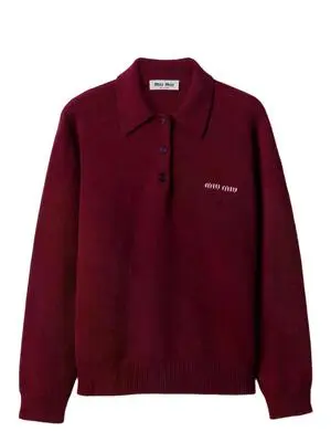 MIU MIU Polo-Neck Intarsia Logo Sweater