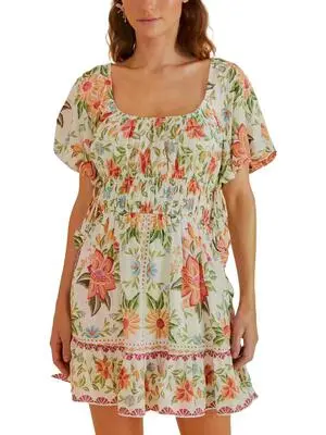 Farm Rio Floral-print Mini Dress - White