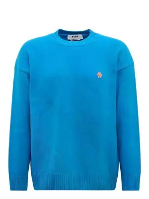 MSGM Rose Embroidery Crew-neck Sweater - Blue