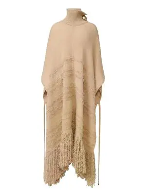 Fabiana Filippi Turtleneck Poncho With Fringe Detail - Neutrals