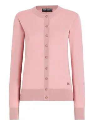 Dolce & Gabbana Wool Cardigan With Dg Logo Embroidery - Pink