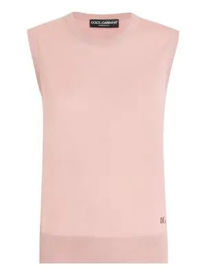 Dolce & Gabbana Wool Tank Top With Dg Logo - Pink