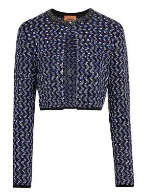 Missoni Cropped Sequined Jacquard-Knit Cardigan Royal Blue