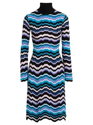 Missoni Brushed Crochet-Knit Turtleneck Dress Turquoise