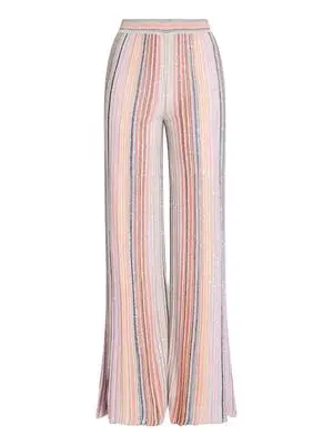 Missoni Embellished Striped Ribbed-knit Wide-leg Pants - Pastel Pink