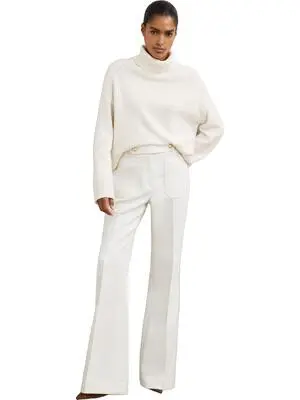 REISS Lily Twill Flared Trousers With Wool And Button-Tab Detail