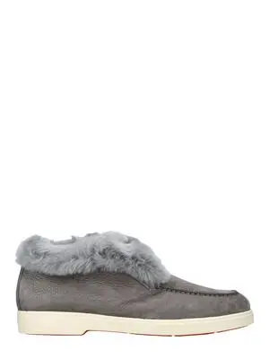 Santoni Santoni Suede Hadeel Ankle Boots With Fur Trim Grey