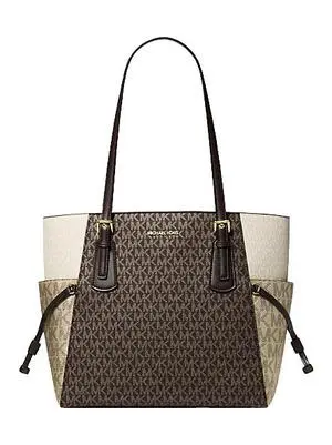 Michael Kors Voyager Large Color-block Metallic Signature Logo Tote - Brown