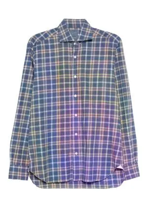 BARBA NAPOLI Checked Long-sleeved Shirt - Blue