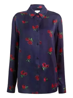 KHAITE Rose-Print Button-Down Shirt
