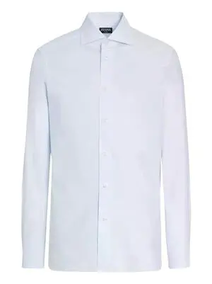 Zegna Micro-checked Cotton Shirt - Blue