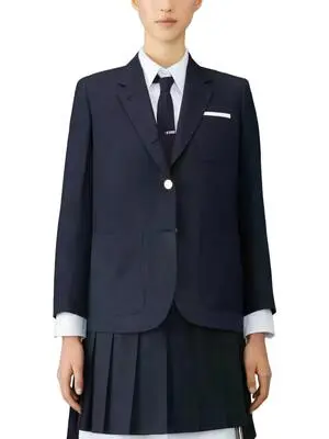 Thom Browne Twill Blazer With Gold-button Detail - Blue