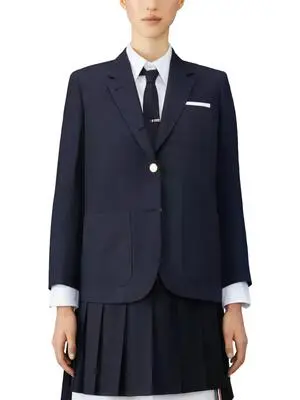 Thom Browne Twill Blazer With Gold-button Detail - Blue