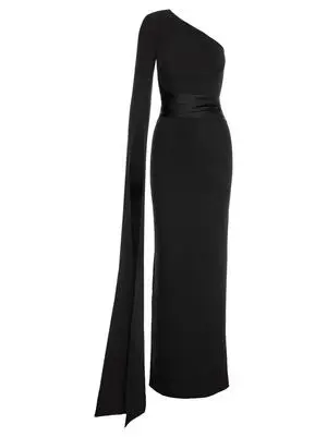 V:PM ATELIER One-shoulder Cape Maxi Dress - Black