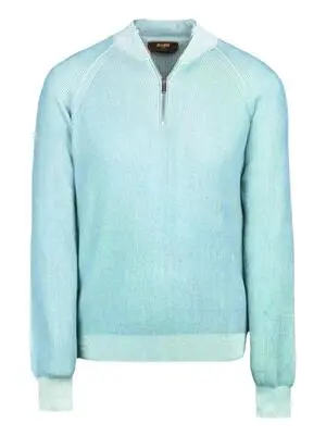 MOORER Ribbed Zip-neck Sweater - Blue