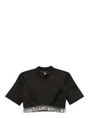 Simkhai Fringe-trimmed Short-sleeve Top - Black