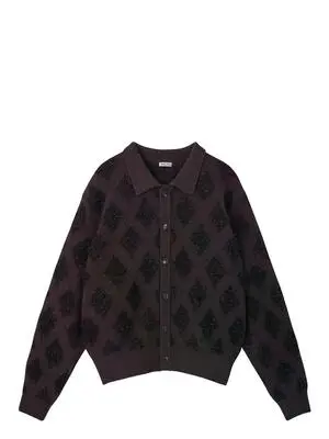 RECTO Argyle-pattern Polo Cardigan - Brown