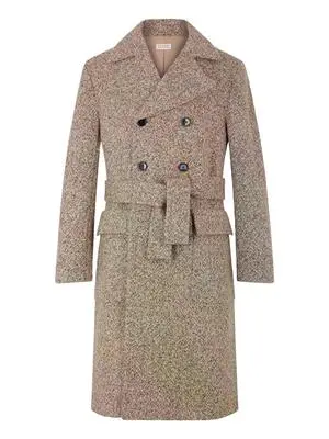FURSAC Tweed Belted Double-breasted Coat - Brown