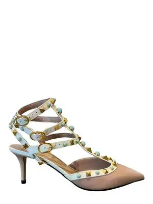 Valentino Garavani Studded Leather T-bar Stiletto Heel Shoes - Neutrals