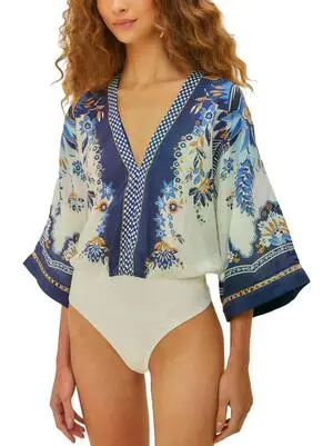 Farm Rio Floral-print V-neck Bodysuit - White