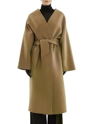 LA COLLECTION Belted Wrap Coat - Brown