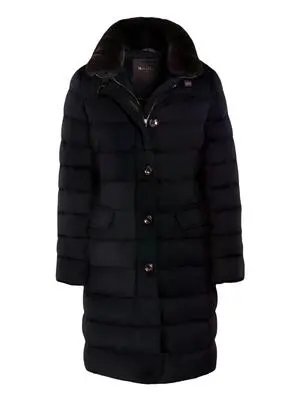 MOORER Quilted Coat With Faux Fur Collar - Blue