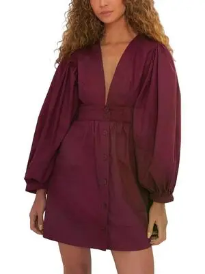 Farm Rio Puff-sleeve Mini Dress - Red
